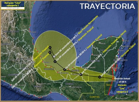 Huracán Lisa toca tierra en Belice como categoría 1
